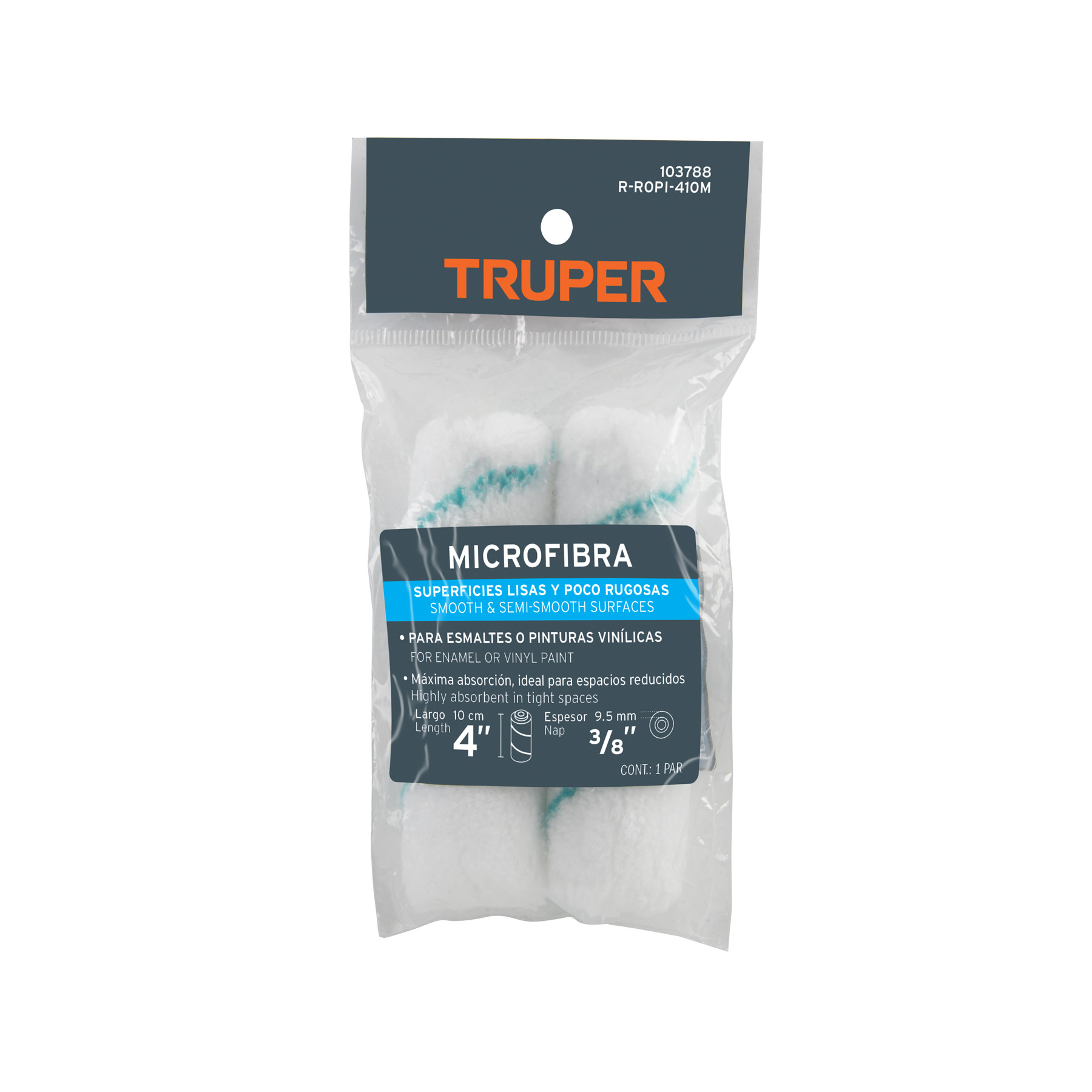 Bolsa c/2 felpas p/mini rodillo de microfibra 4 x3/8 ,TRUPER, Truper ...