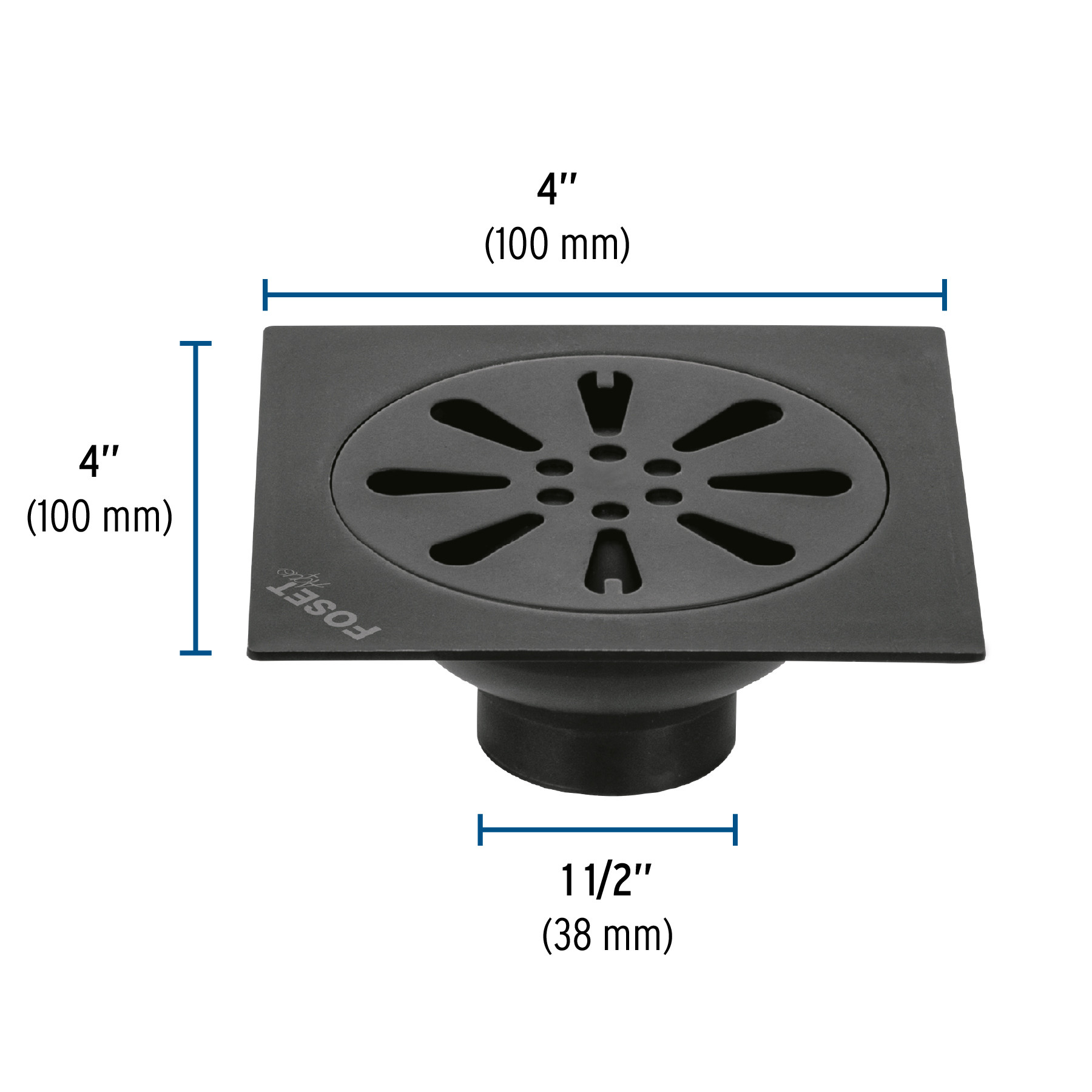 Resumidero cuadrado 4 x 4 , acero inoxidable, negro, gota, Foset, 45473