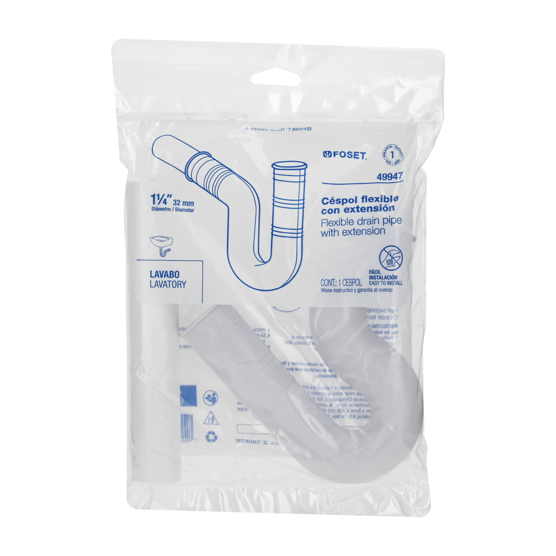 Céspol flexible 1-1/4 de PVC, con extensión, para lavabo, Céspoles y ...