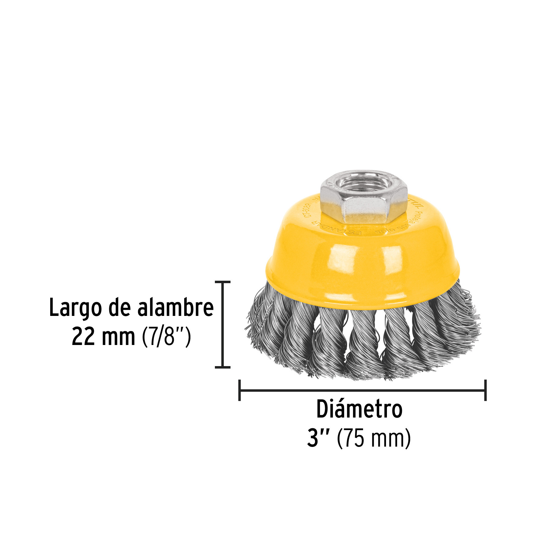 Carda copa 3 alambre trenzado fino, eje 5/8 -11, Pretul, Pretul, 28266